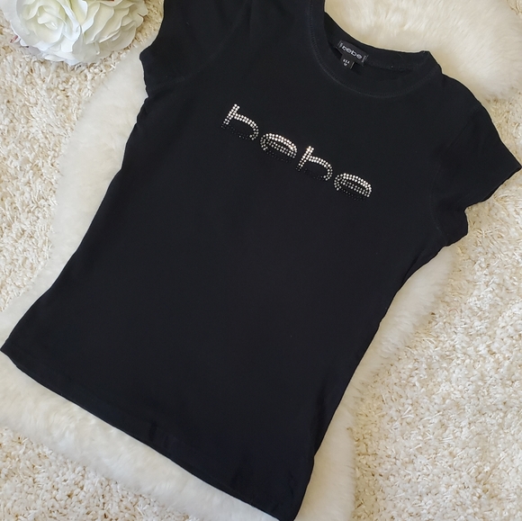 bebe | Tops | Bebe Black Tshirt Logo Sparkle M Or L | Poshmark